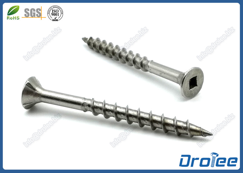 Square Drive Deck Screws with Nibs, Double Countersunk Head, Stainless ...