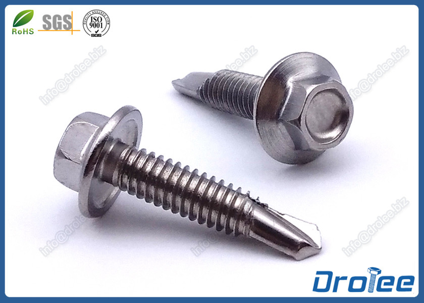 410 Stainless Steel Self Tek Screws, Passivated, Hex Flange Washer Head